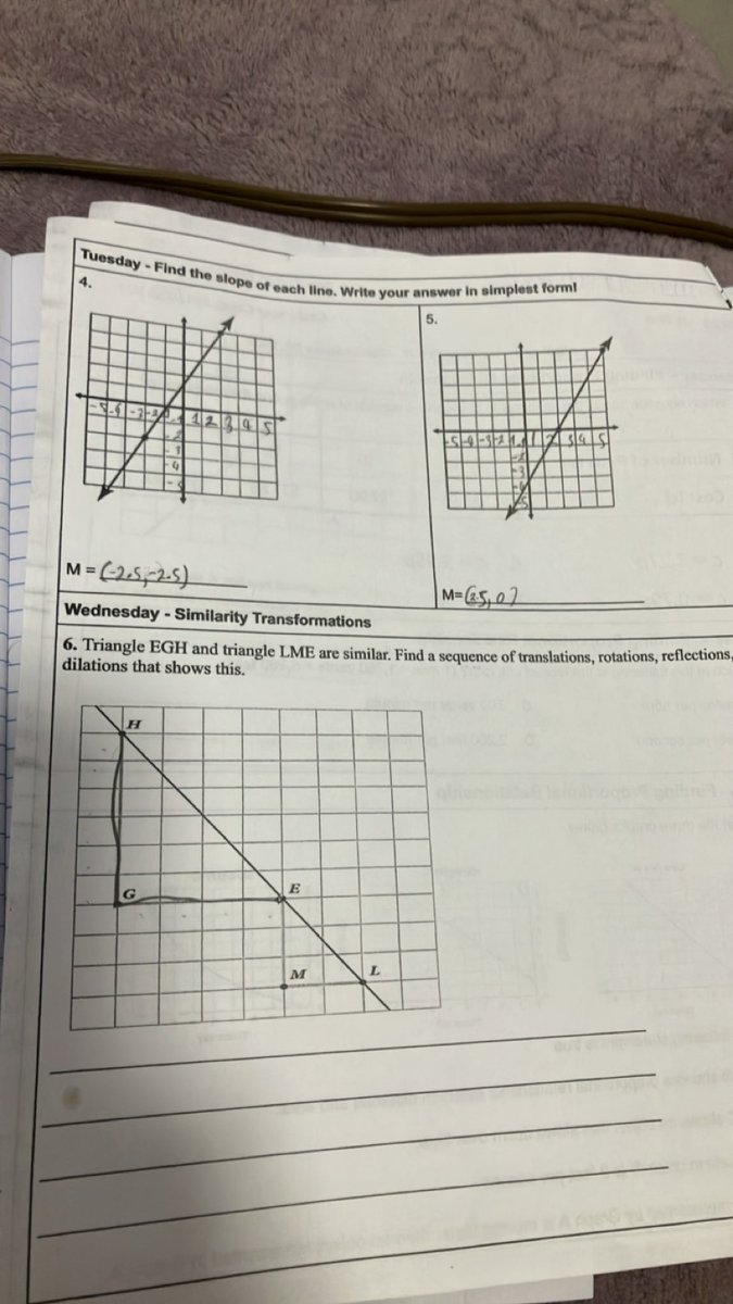 Tuesday - Find the slope of each line. Write your answer in simplest form..