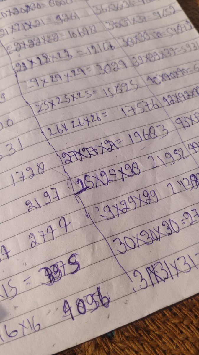 The image shows a list of cube calculations. Please verify the correctnes..