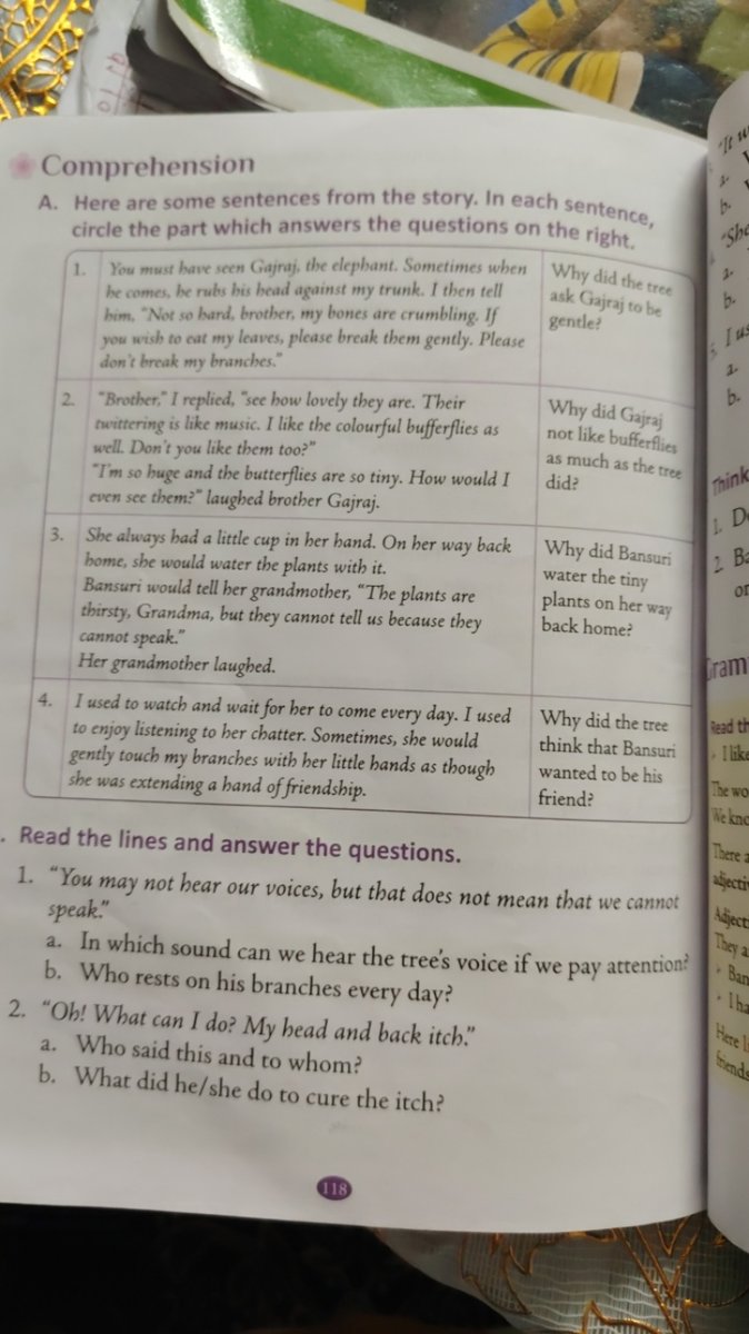 Comprehension A. Here are some sentences from the story. In each sentence..