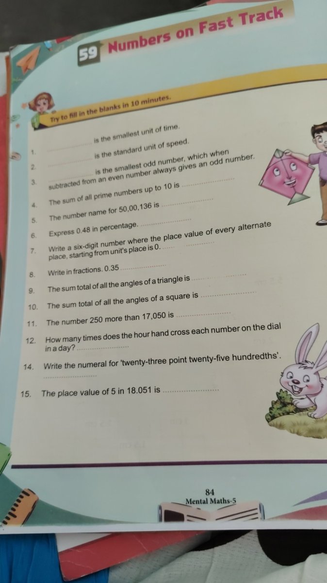 Here are some fill-in-the-blanks and short answer questions related to nu..