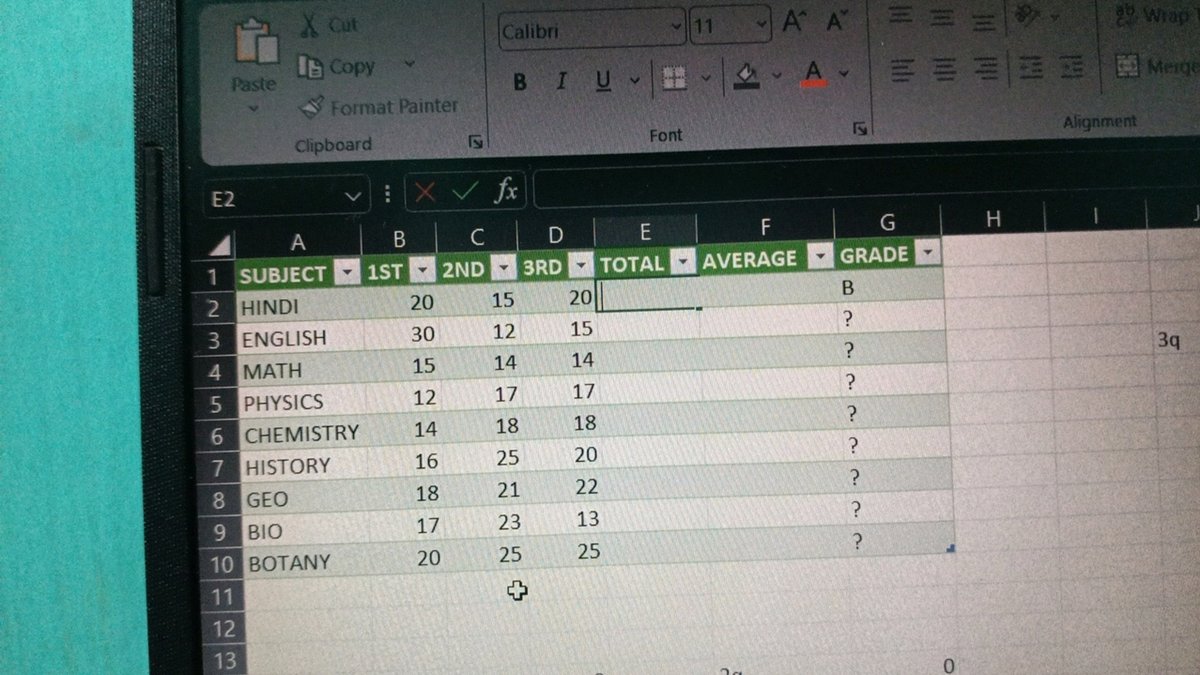 The user has provided an image of an Excel spreadsheet with columns for