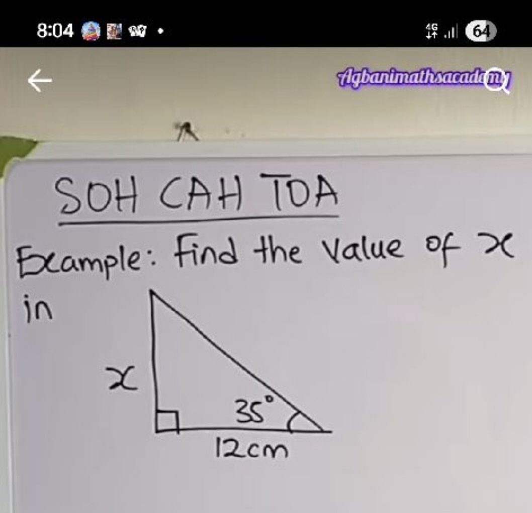 Example: Find the Value of x in the given right-angled triangle: mermaid..