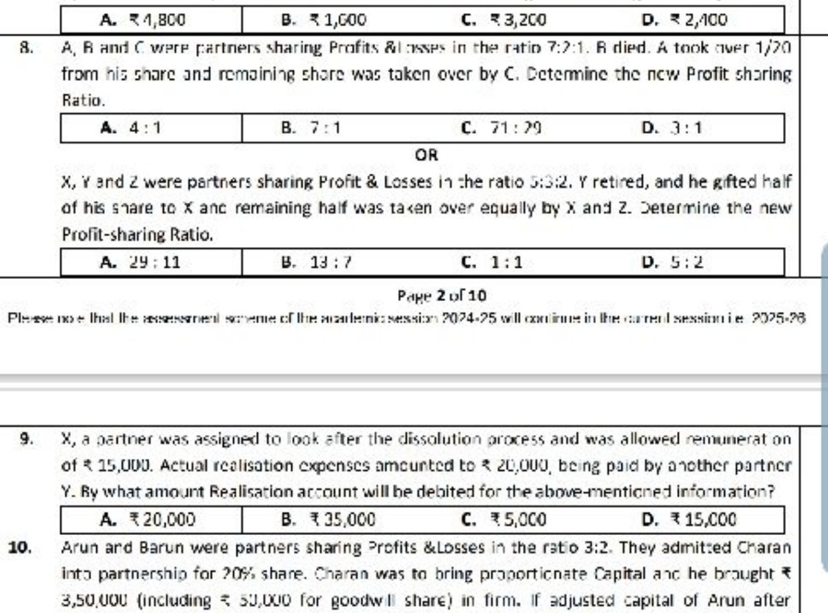 A, B and C were partners sharing Profits & Losses in the ratio 7:2:1. B d..