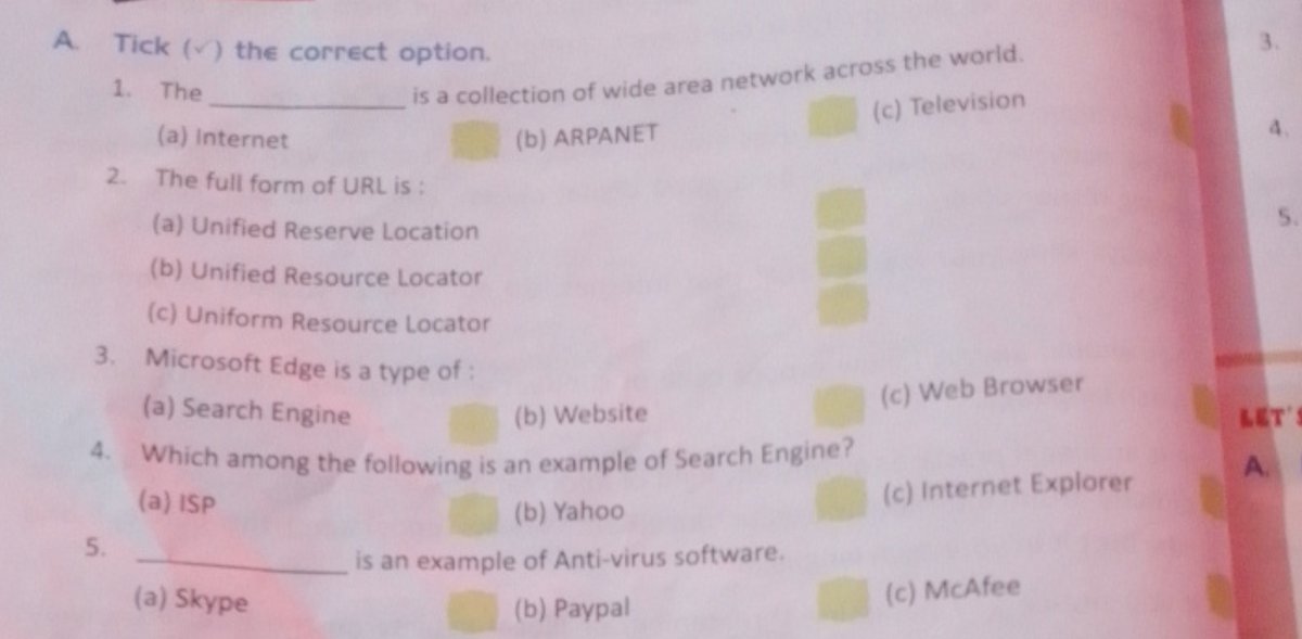 A. Tick ( ) the correct option. The _ is a collection of wide area netwo..