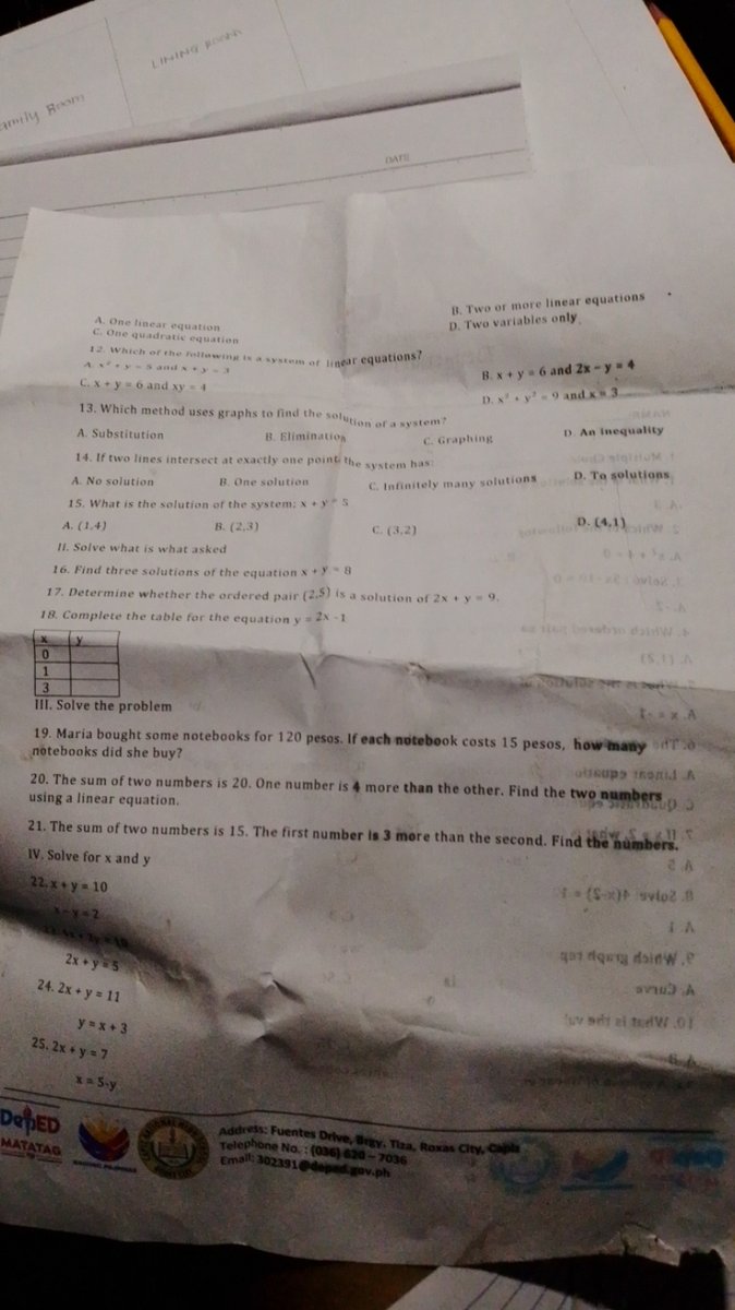 Here are the questions: I. Multiple Choice Which of the following is a