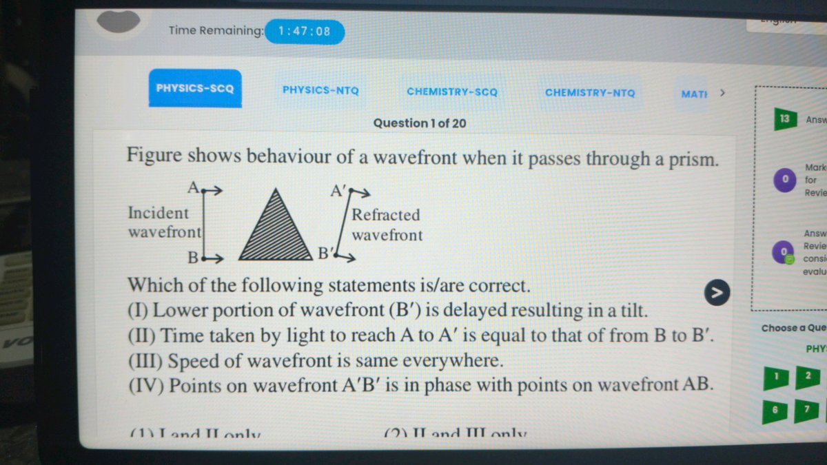 Figure shows behaviour of a wavefront when it passes through a prism. Wh..