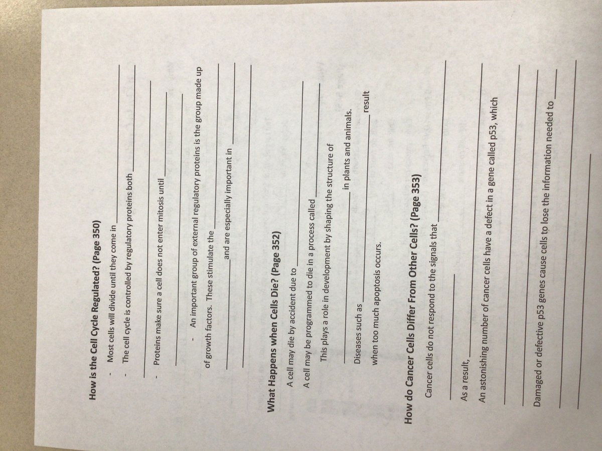 How is the Cell Cycle Regulated? (Page 350) Most cells will divide until..