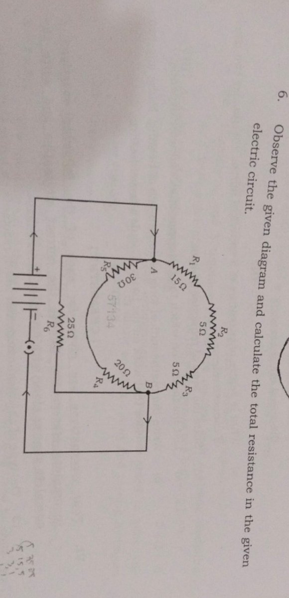 Observe the given diagram and calculate the total resistance in the given..