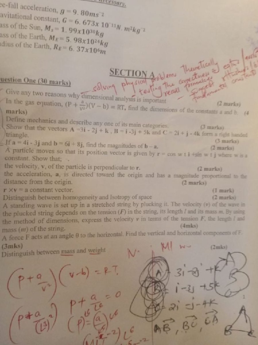SECTION A Question One (30 marks) Give any two reasons why dimensiona..