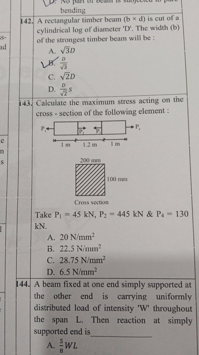 Calculate the maximum stress acting on the cross-section of the following..