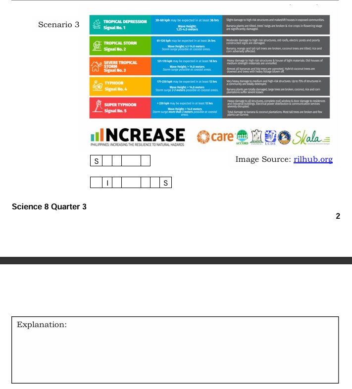Scenario 3 Below the infographic of tropical cyclone categories and warn..