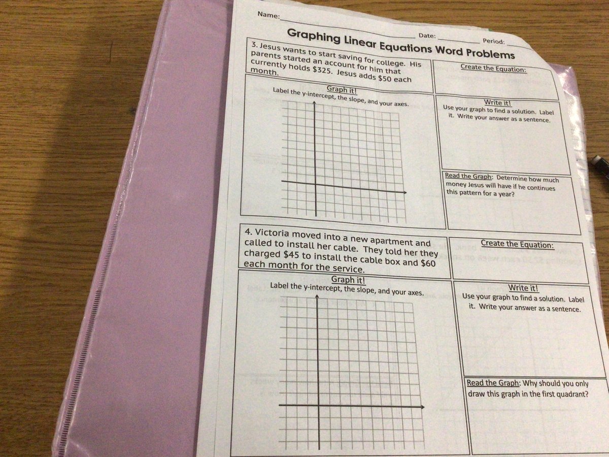 Graphing Linear Equations Word Problems 3. Jesus wants to start saving f..