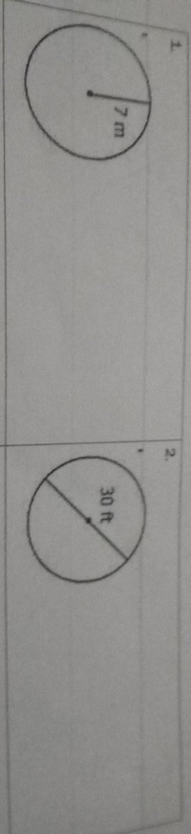 The image shows two circles. For each circle, determine its circumference..