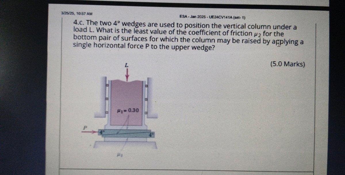 The two 4° wedges are used to position the vertical column under a load L..