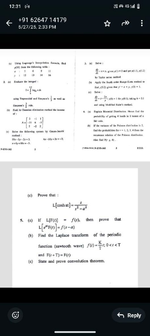 Here are several questions related to numerical methods, probability, and..