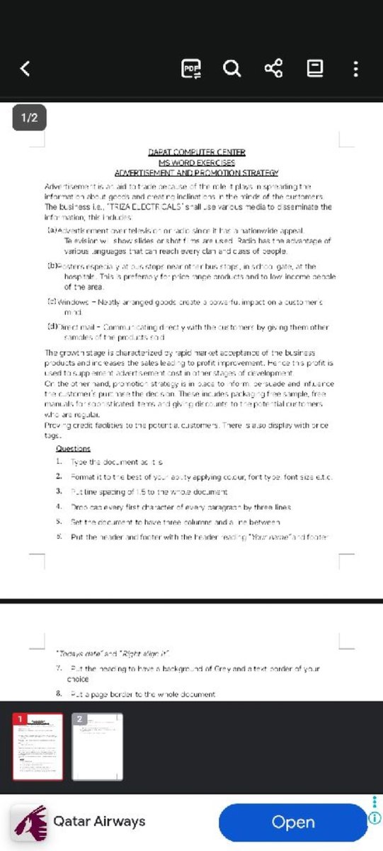 DAPAT COMPUTER CENTER MS WORD EXERCISES ADVERTISEMENT AND PROMOTION STRAT..