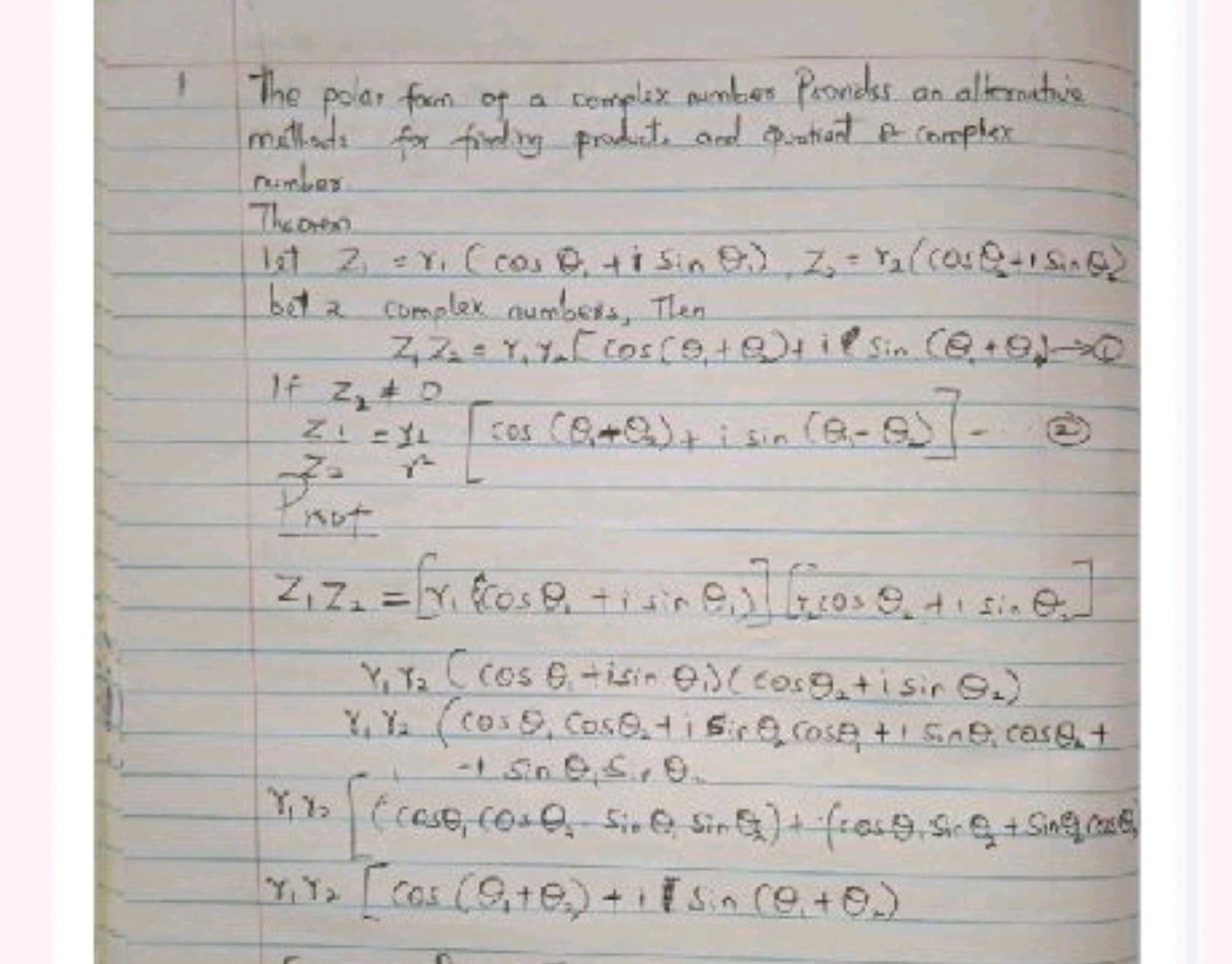 The polar form of a complex number provides an alternative method for fin..