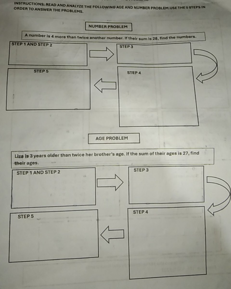 INSTRUCTIONS: READ AND ANALYZE THE FOLLOWING AGE AND NUMBER PROBLEM. USE