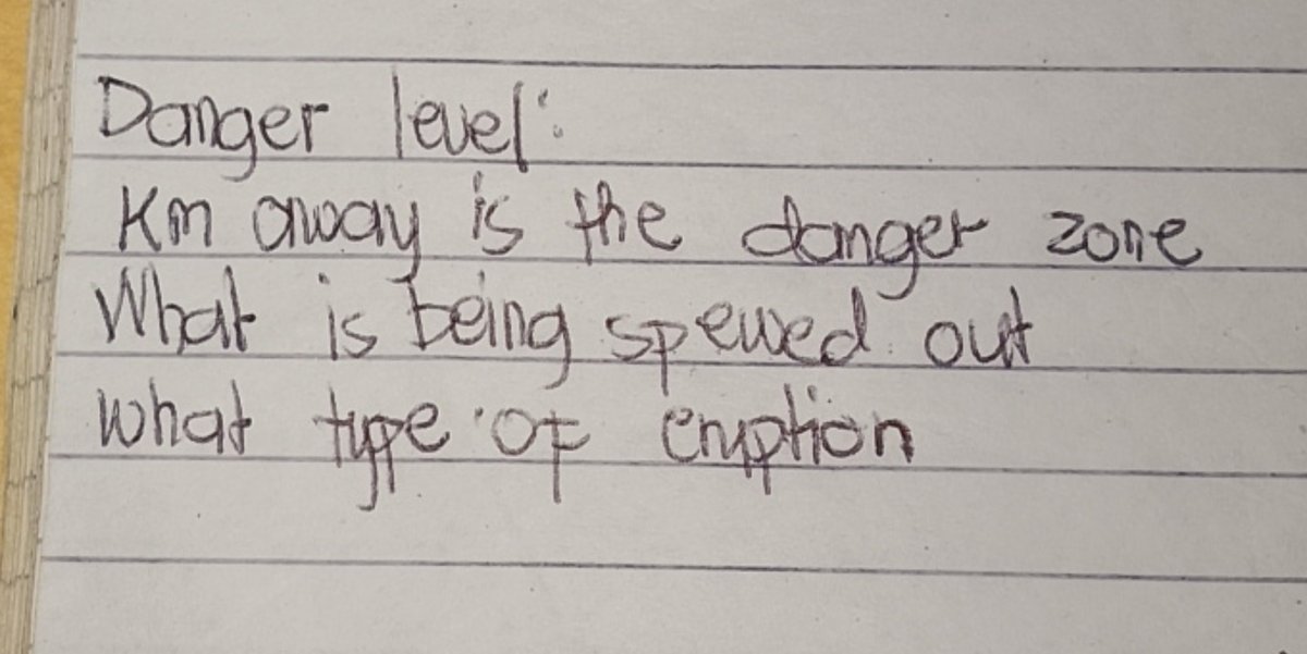 Danger level: Km away is the danger zone What is being spewed out What ty..