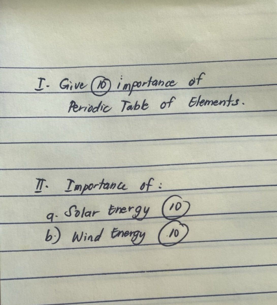 I. Give 10 importance of Periodic Table of Elements. II. Importance of: