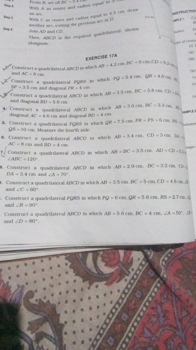 Here are a series of questions from EXERCISE 17A: Construct a quadrilate..