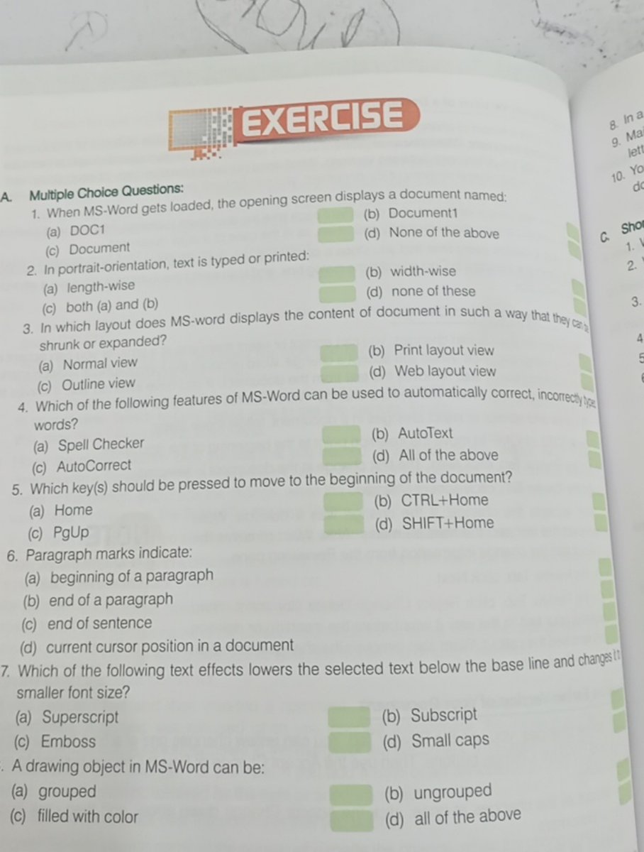A. Multiple Choice Questions: When MS-Word gets loaded, the opening scree..