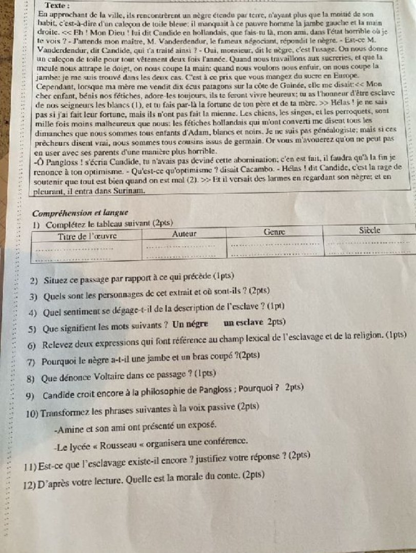 Texte: En approchant de la ville, ils rencontrèrent un nègre étendu par t..