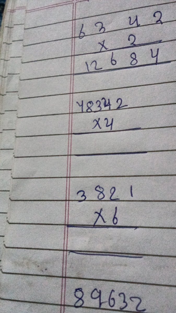 The image shows several multiplication problems. Please complete the foll..