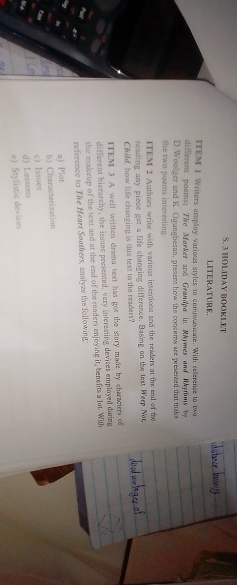S. 3 HOLIDAY BOOKLET LITERATURE. ITEM 1 Writers employ various styles to..