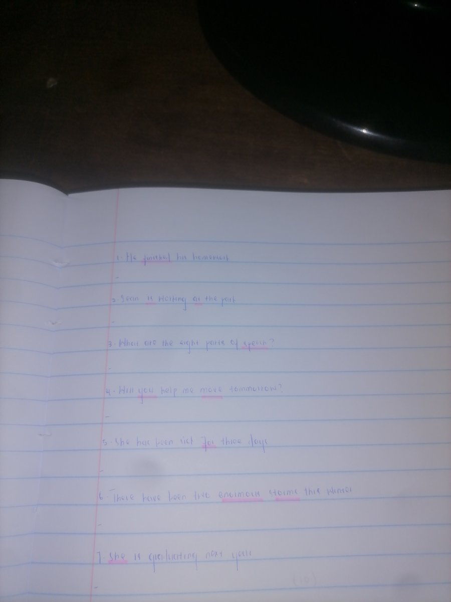 Label the parts of speech for the underlined words in the following sente..