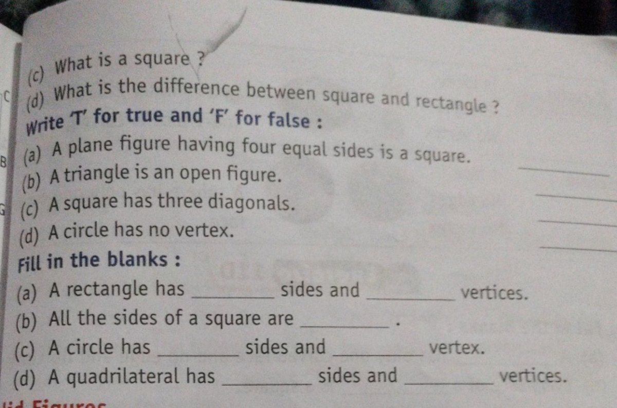 (c) What is a square? (d) What is the difference between square and recta..