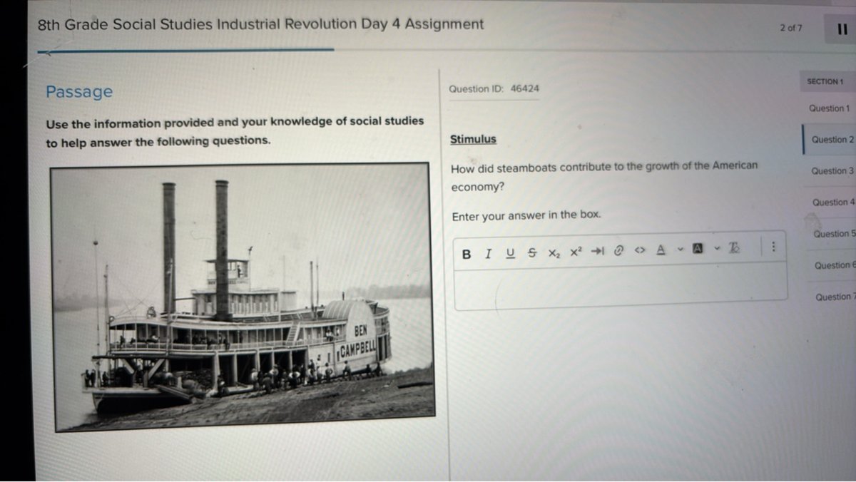 8th Grade Social Studies Industrial Revolution Day 4 Assignment Passage