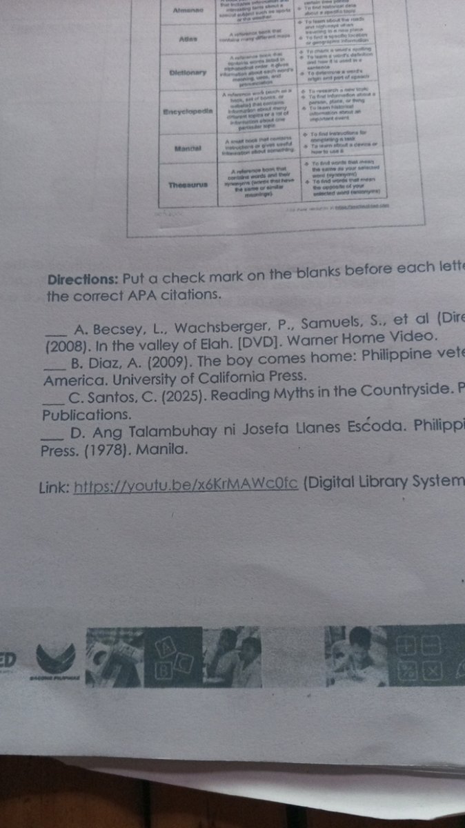 Directions: Put a check mark on the blanks before each letter the correct..