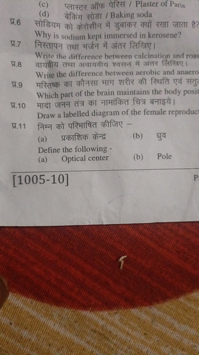 Here are a few questions: Pr.6 Why is sodium kept immersed in kerosene?