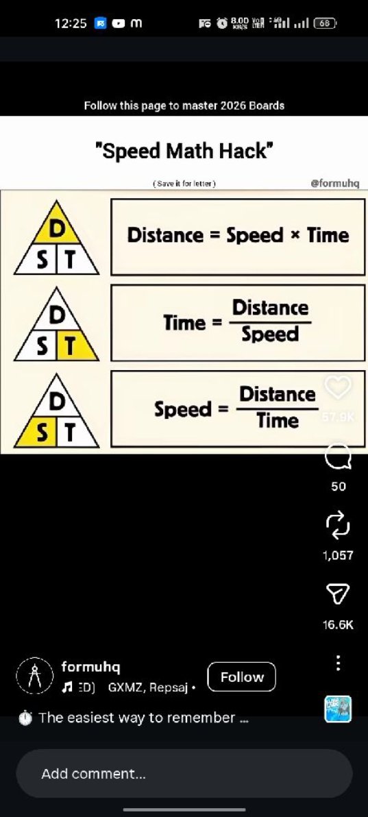 Here's a "Speed Math Hack" to remember the formulas for Distance, Speed,