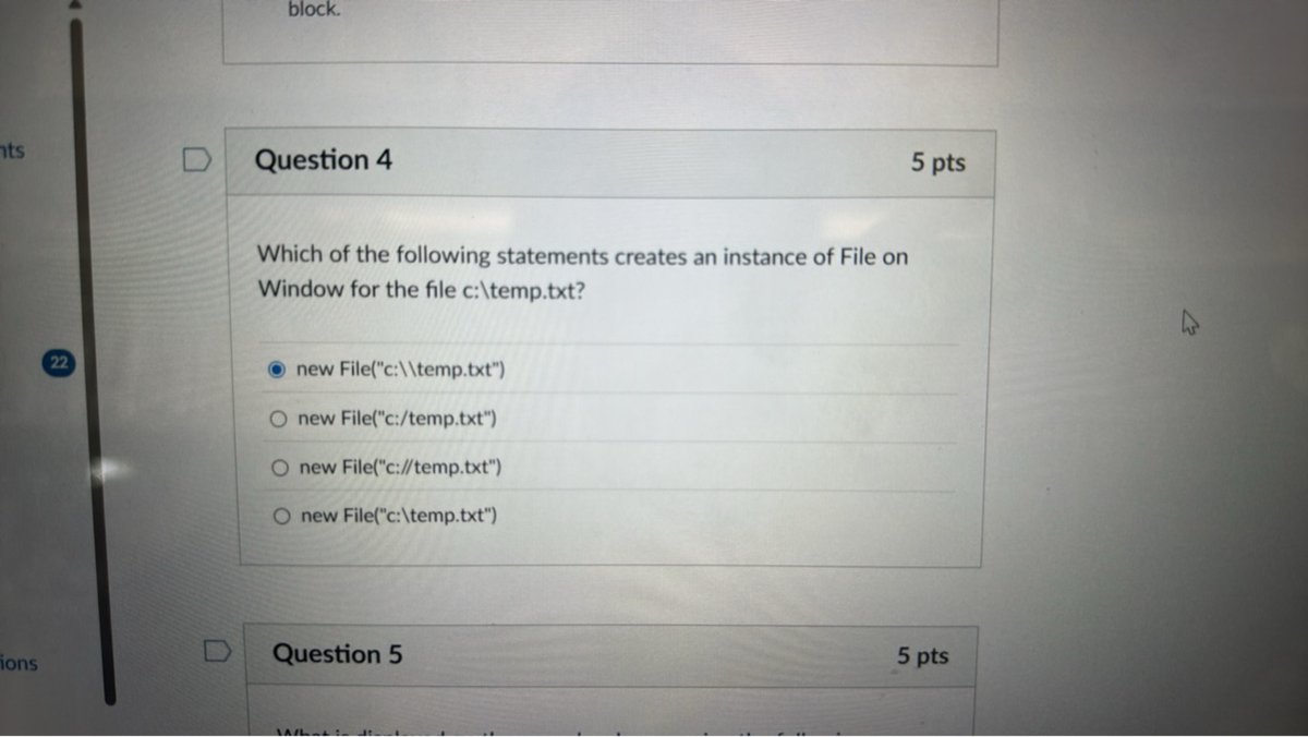 Which of the following statements creates an instance of File on Window f..