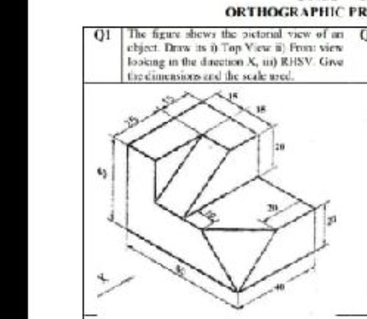 The figure shows the pictorial view of an object. Draw its: i) Top View