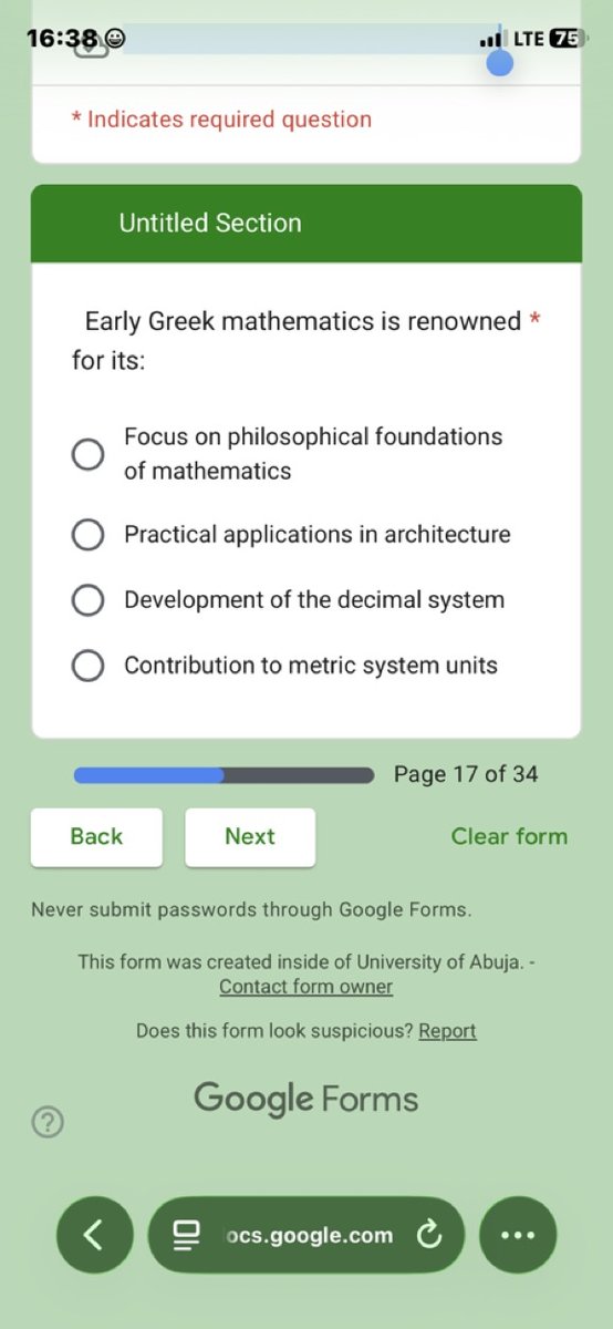 Early Greek mathematics is renowned for its: Focus on philosophical foun..