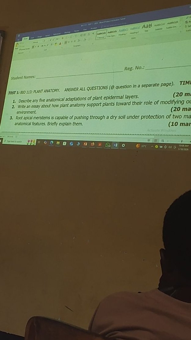 TEST 1: BIO 113: PLANT ANATOMY. ANSWER ALL QUESTIONS (@ question in a sep..