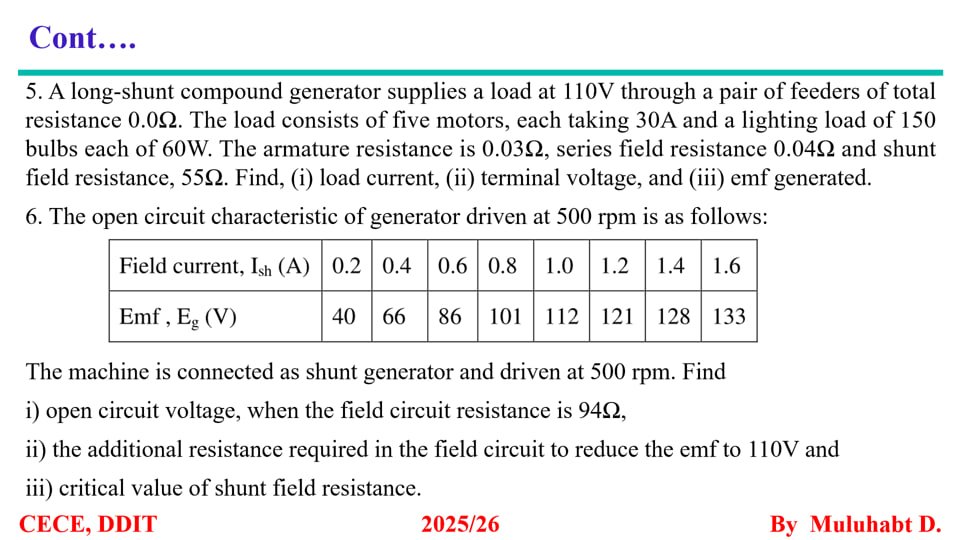 5. A long-shunt compound generator supplies a load at 110 V through feede..