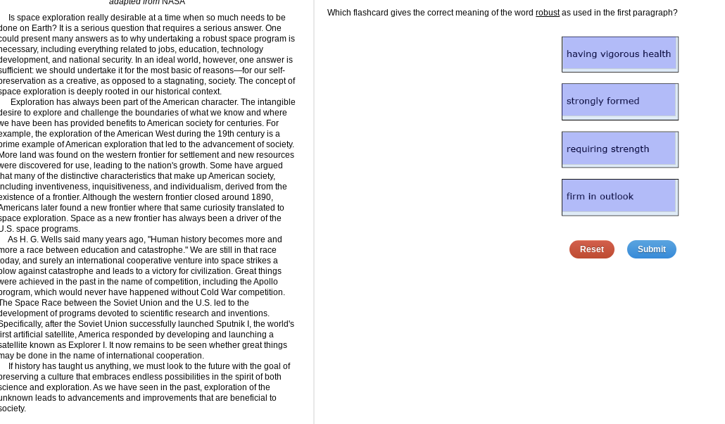 Which flashcard gives the correct meaning of the word robust as used in t..