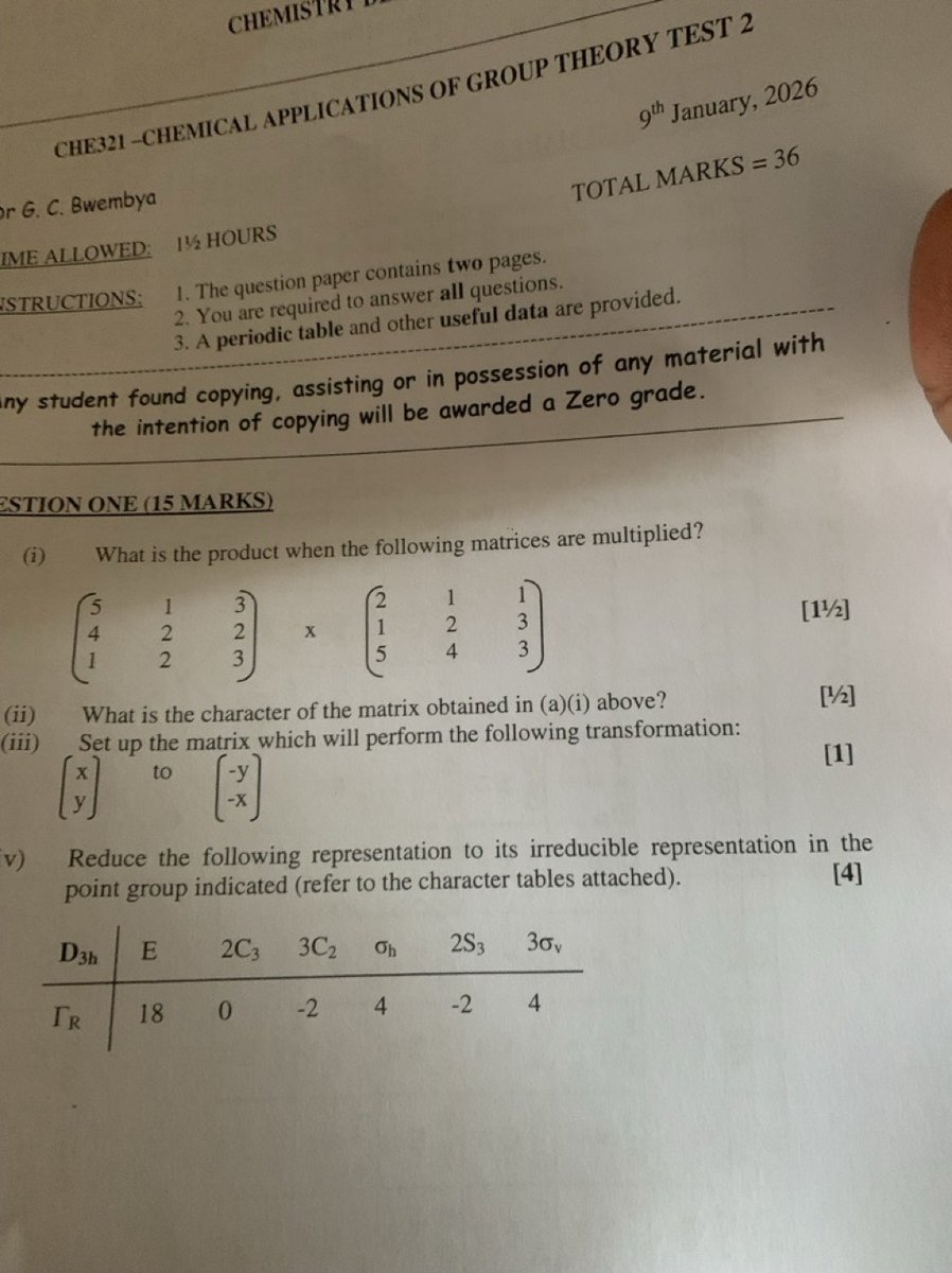 QUESTION ONE (15 MARKS) (i) What is the product when the following matri..