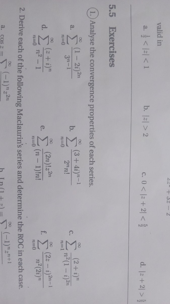 5.5 Exercises Analyse the convergence properties of each series. a.