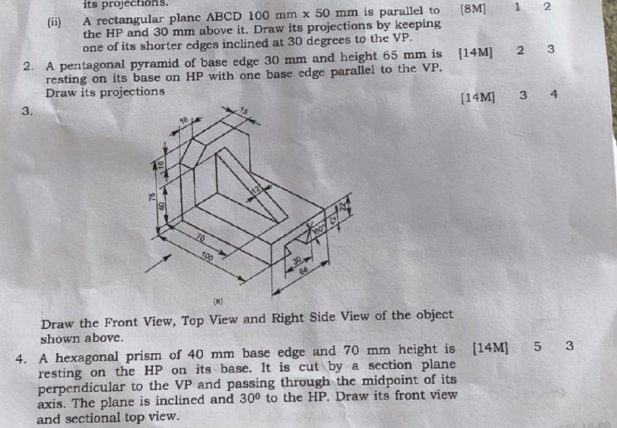 Draw the Front View, Top View and Right Side View of the object shown abo..