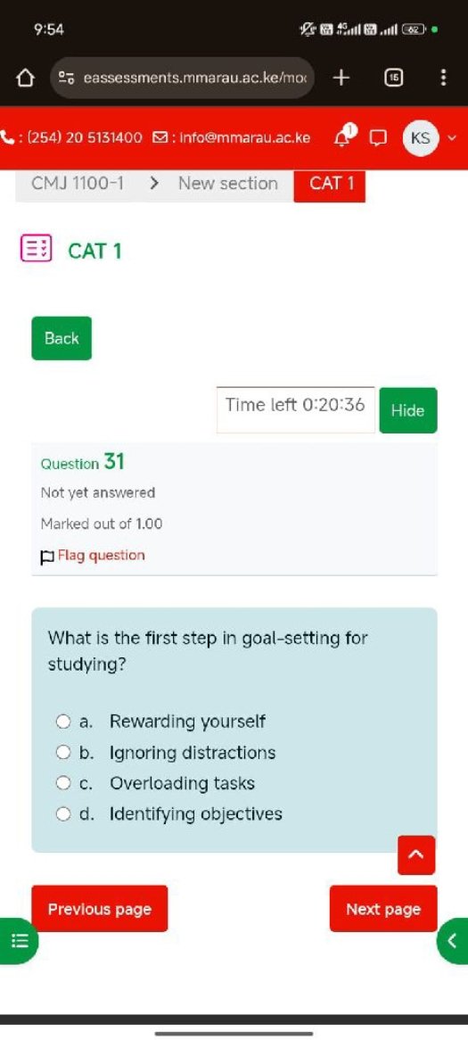 What is the first step in goal-setting for studying? a. Rewarding yoursel..