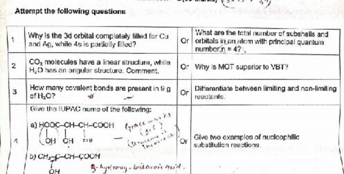 Attempt the following questions: Why is the 3d orbital completely filled..