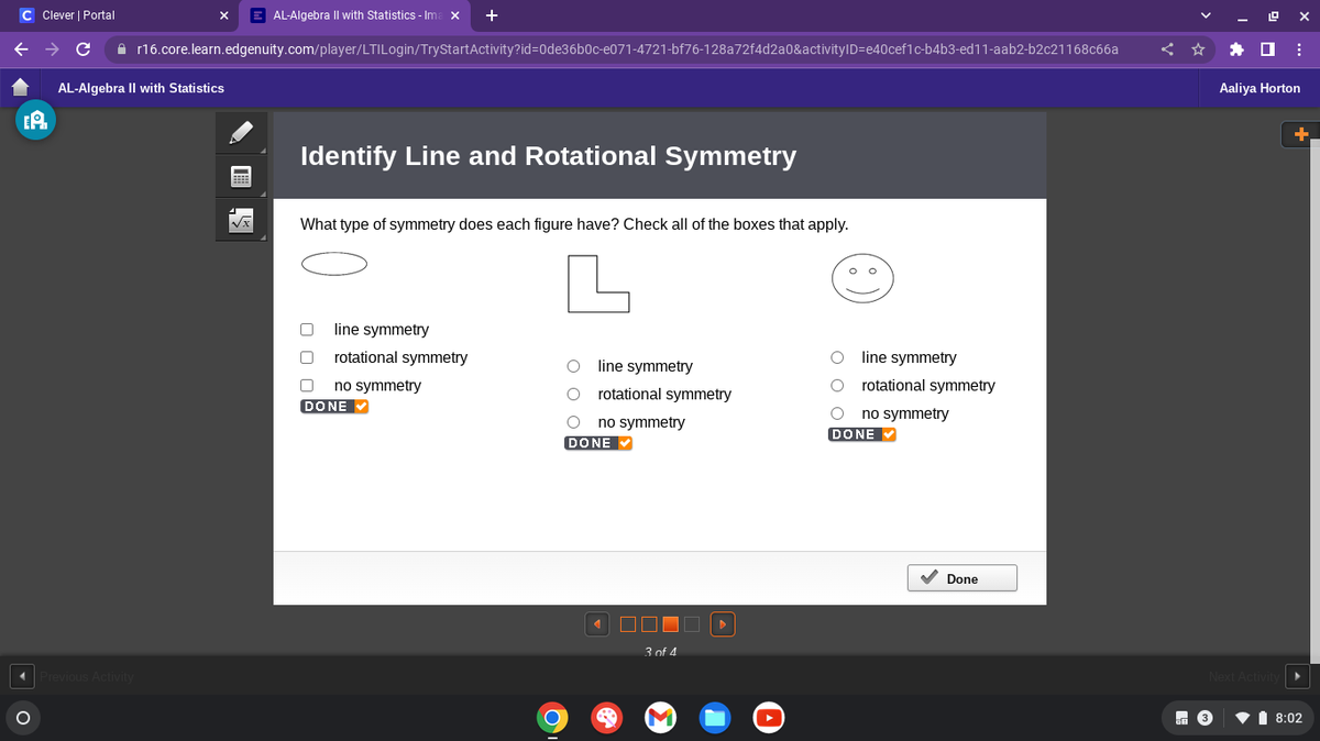 What type of symmetry does each figure have? Check all of the boxes that