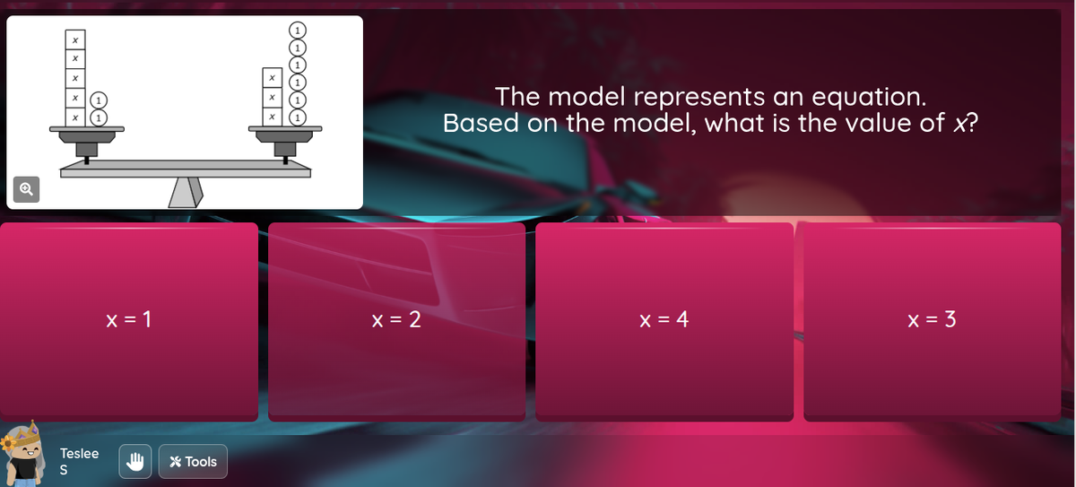 The model represents an equation. Based on the model, what is the value o..