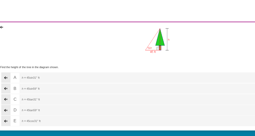 Find the height of the tree in the diagram shown. Diagram Description: A..