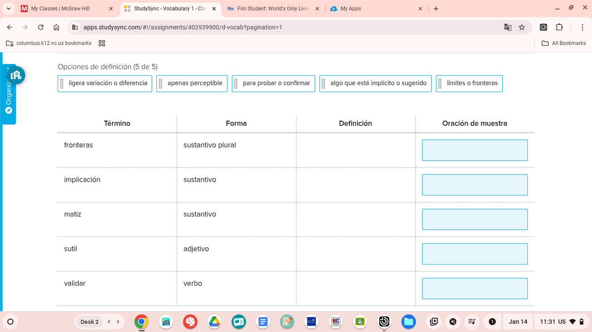 Opciones de definición (5 de 5) | Término | Forma | Def..